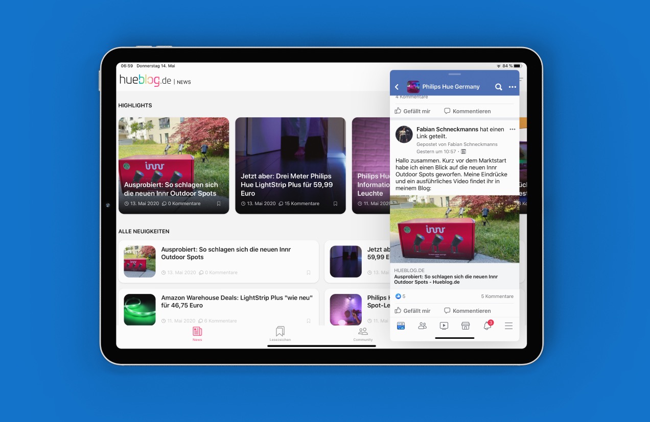Facebook-App unterstützt jetzt Split View und Slide Over auf dem iPad